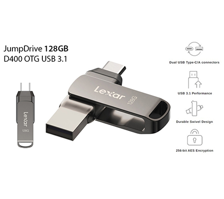 Lexar 128GB JumpDrive Dual Drive D400 USB 3.1 Type-C